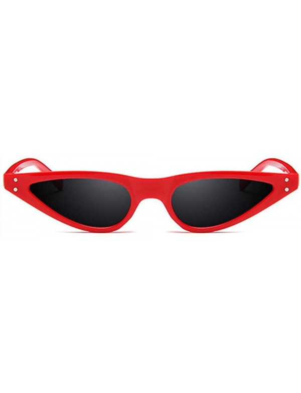 Oulylan Small Cat Eye Sunglasses Women Vintage Trendy Sun Clear Red As