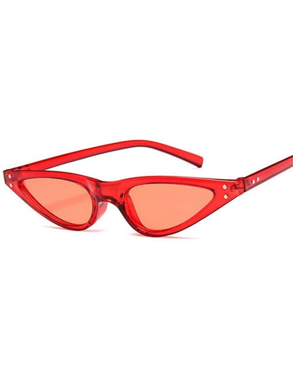 Oulylan Small Cat Eye Sunglasses Women Vintage Trendy Sun Clear Red As